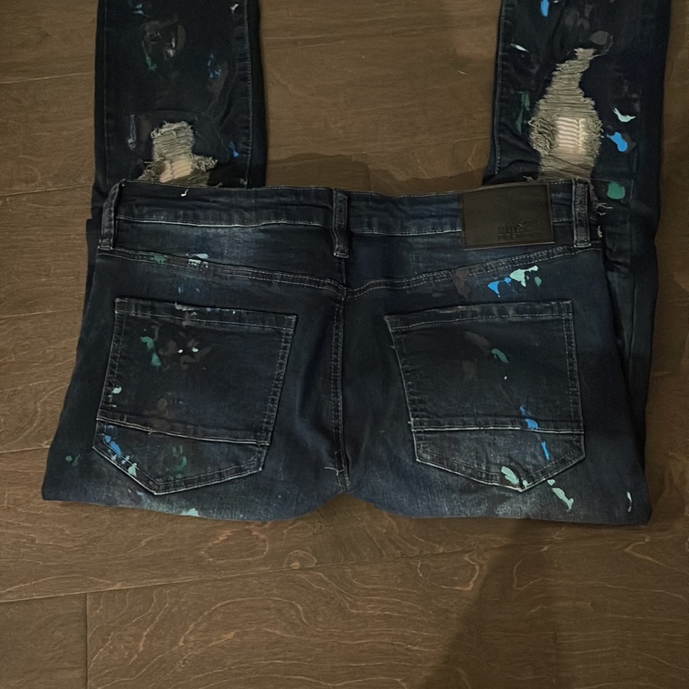 Mens Skinny Stretch Splatter Paint Jeans - Gem